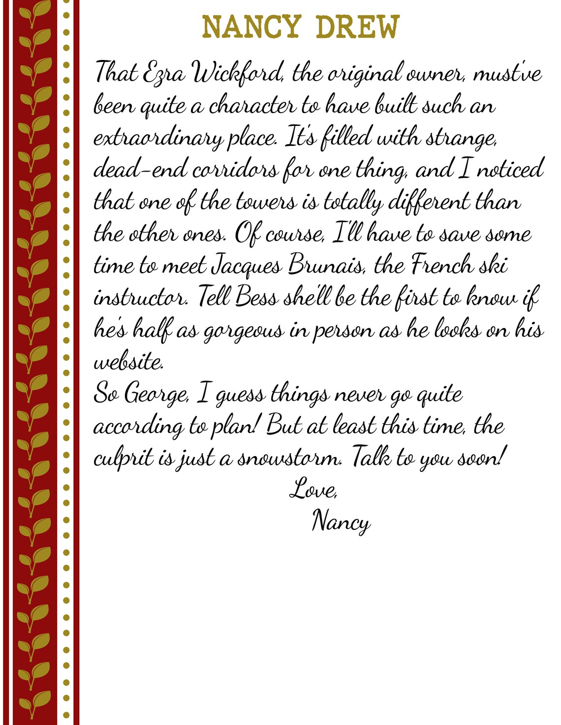 Custom Letter From Nancy Drew - Etsy