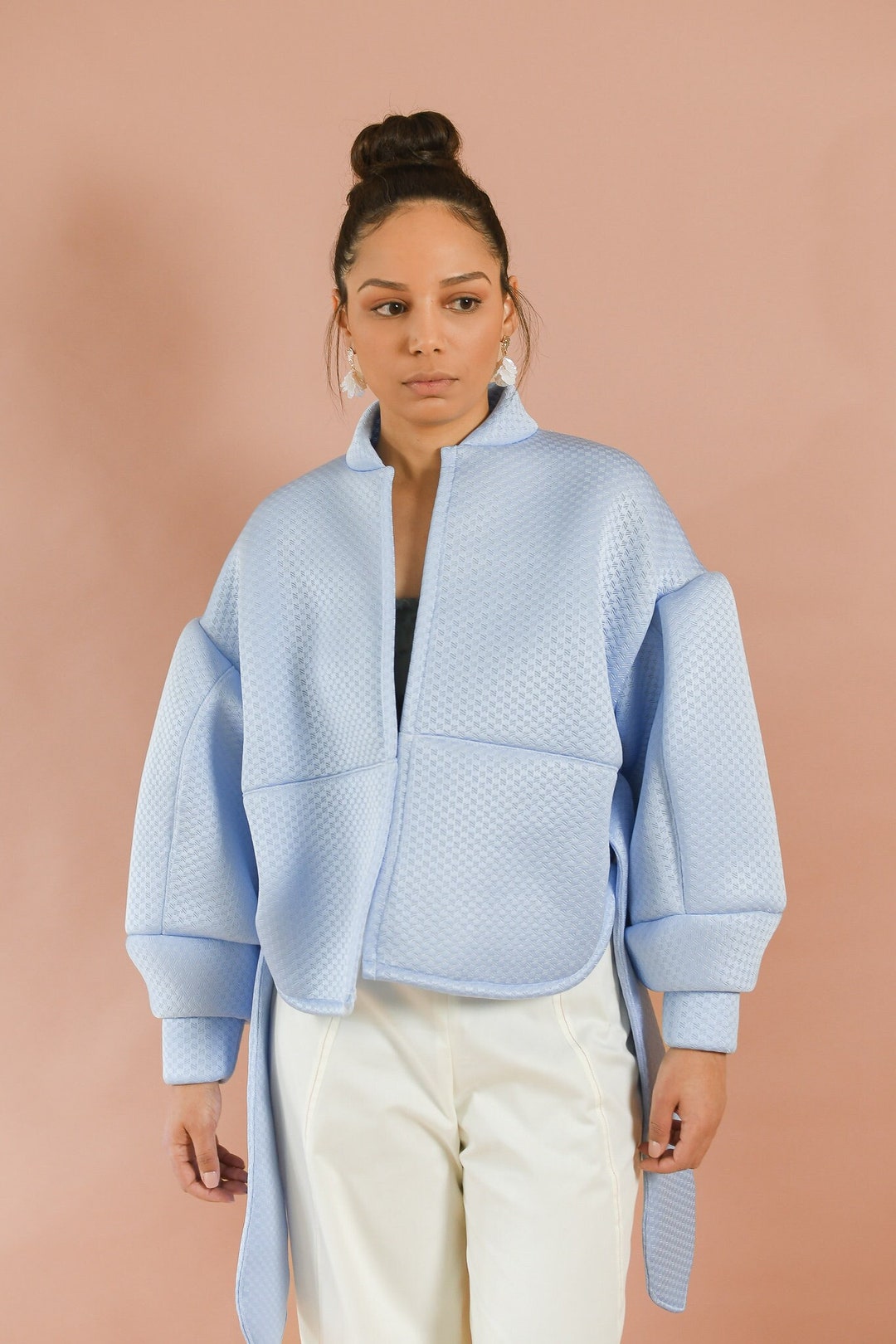 Blue Wrap Sweater Jacket With a Built in Tie and Elastic Back Waist - Etsy