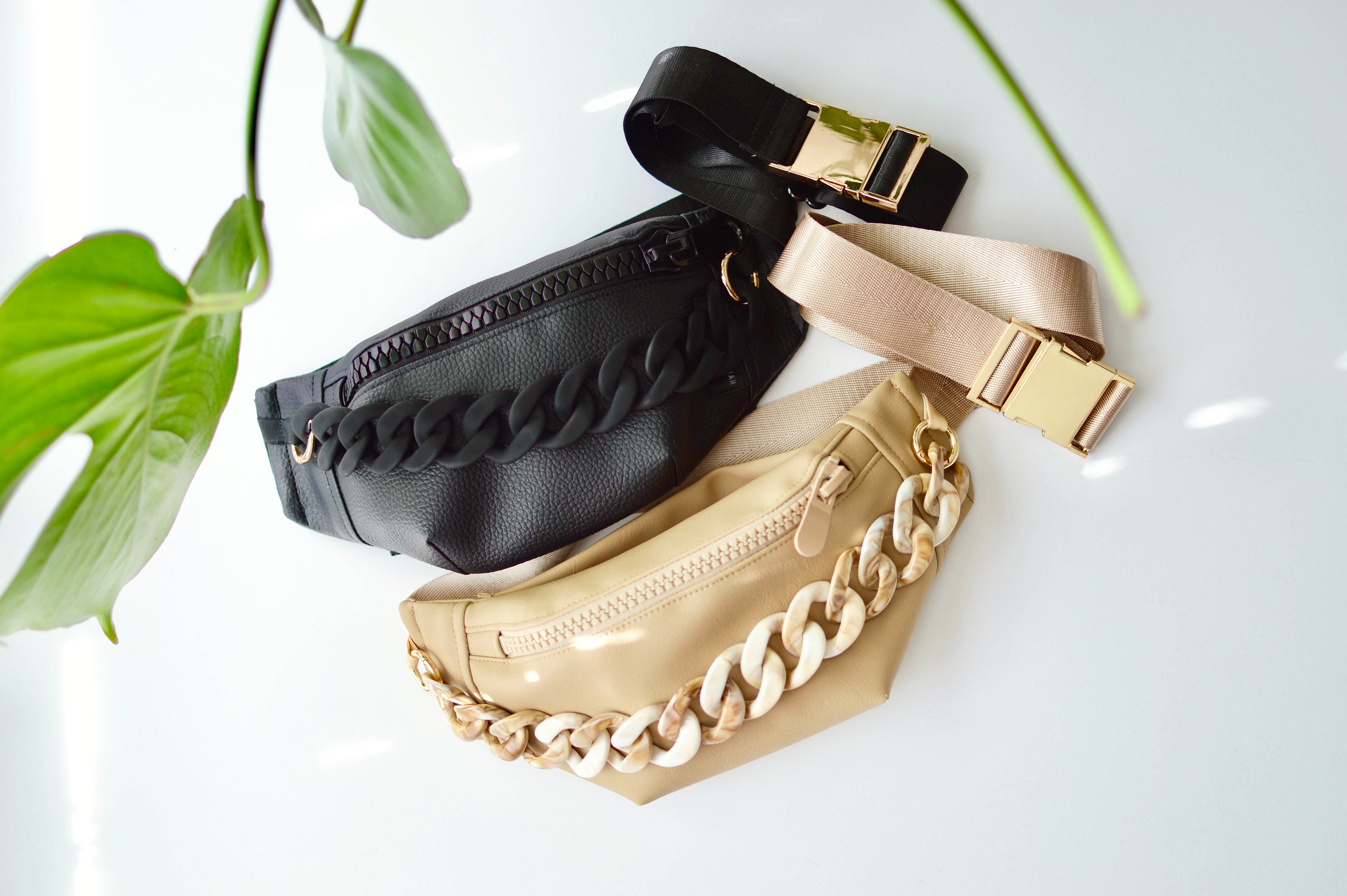 Luxe Semi Matte Fanny Black Pack With Chain Detail - Etsy