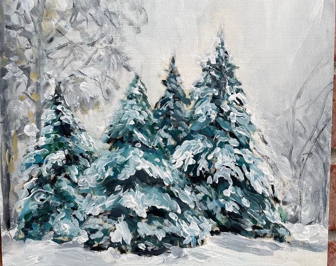 Christmas Tree Painting/xmas Painting /white Christmas Painting/ Winter ...