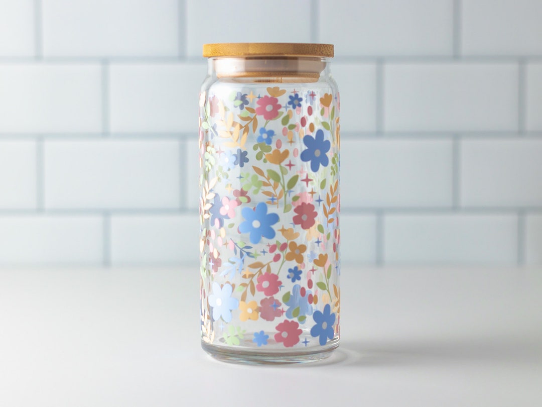 Spring Beer Can Glass, Flower Beer Can Glass, Floral Beer Can Glass ...