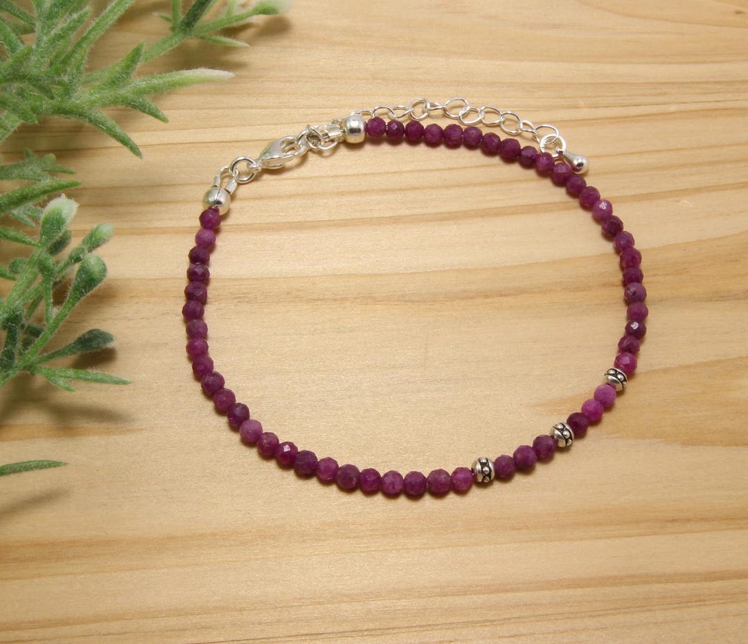 Dainty Ruby Beaded Bracelet - Minimalist Stacking Wrist Accessory - 3mm ...