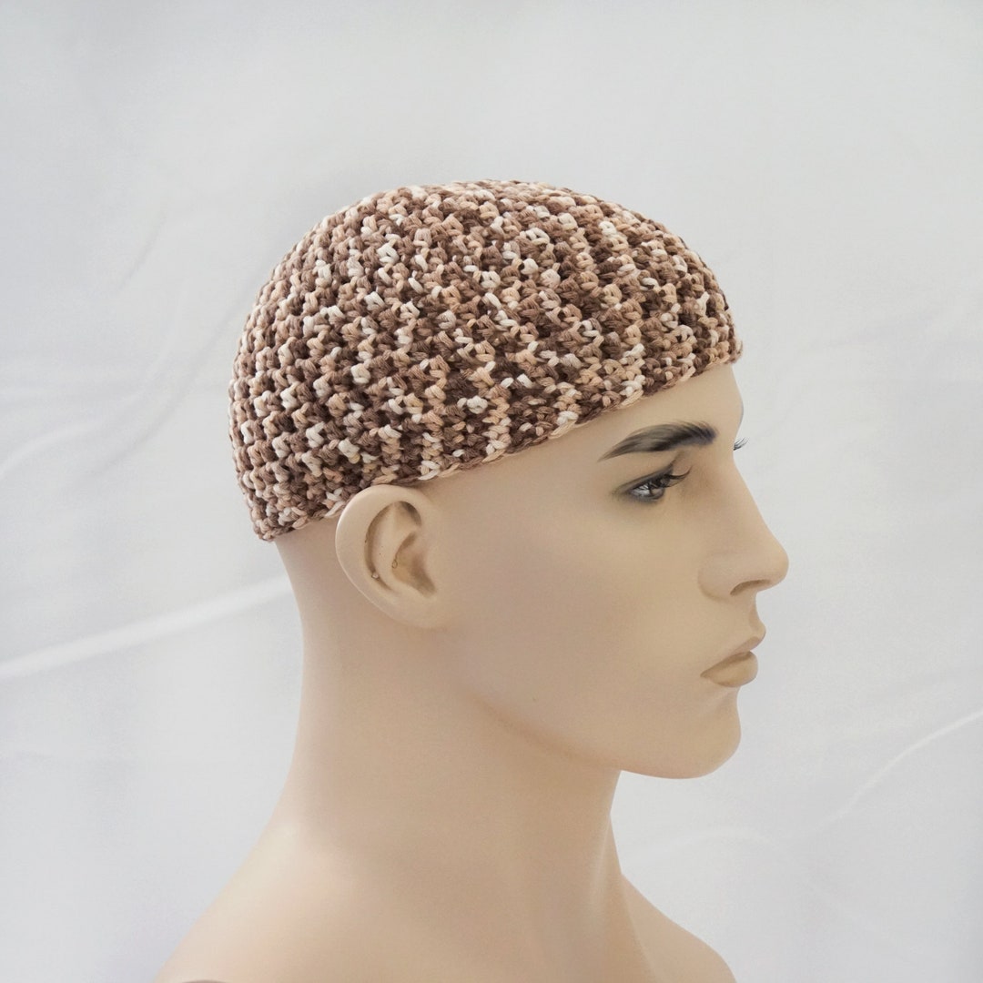 BROWN TAN WHITE Kippah Kippot Jewish Kipa Hand Crochet Cotton Adult ...