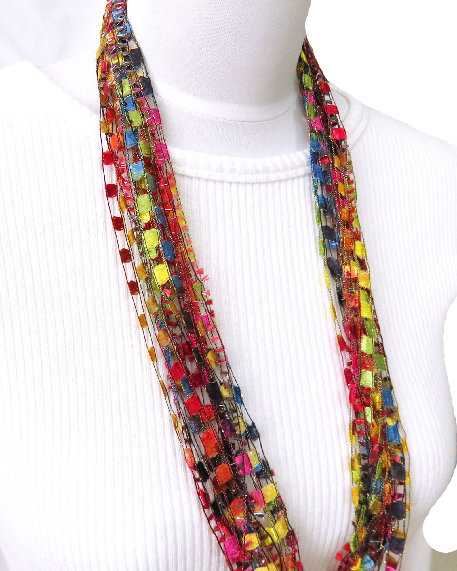 Colorful Multi-color Ribbon Necklace Scarf Necklace Lightweight Unique ...