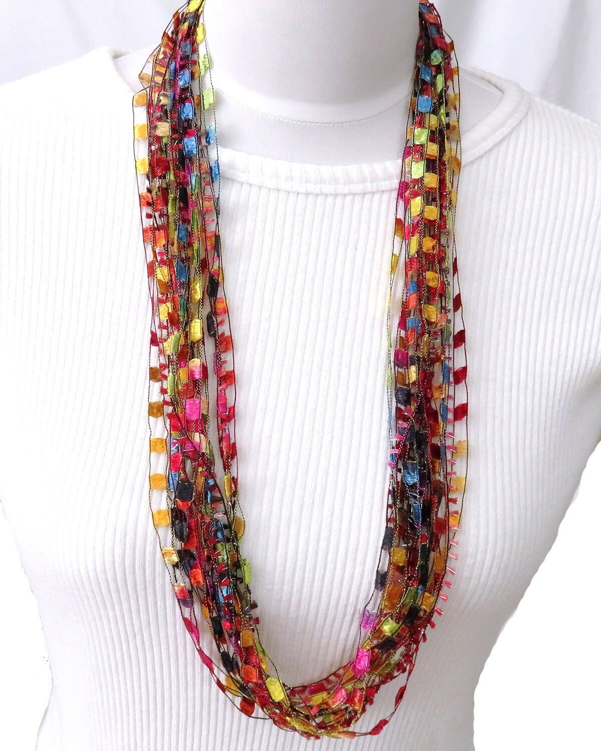 Colorful Multi-color Ribbon Necklace Scarf Necklace Lightweight Unique ...