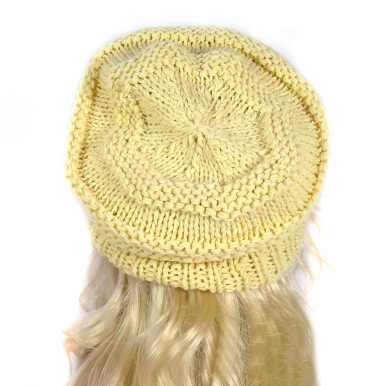 Light Yellow Knit Beehive Style Hat Womens Hat Textured Hat Winter Hat ...
