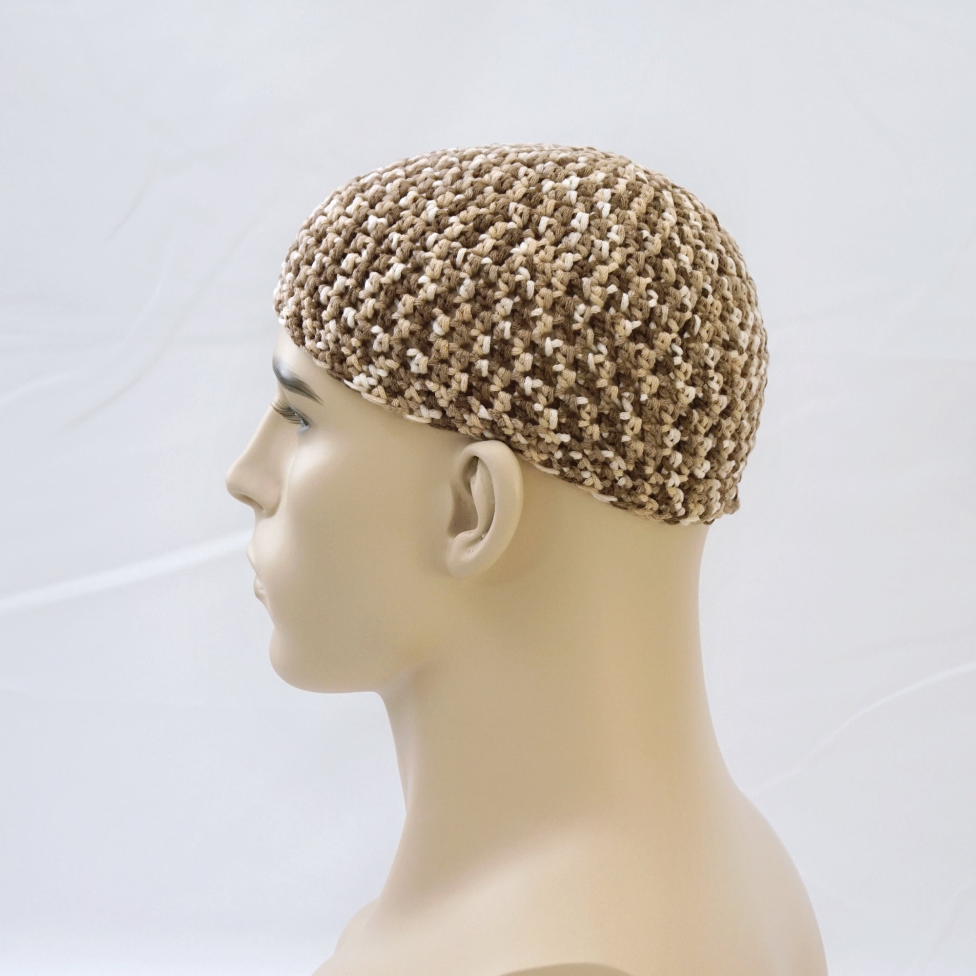 BROWN TAN WHITE Kippah Kippot Jewish Kipa Hand Crochet Cotton Adult ...