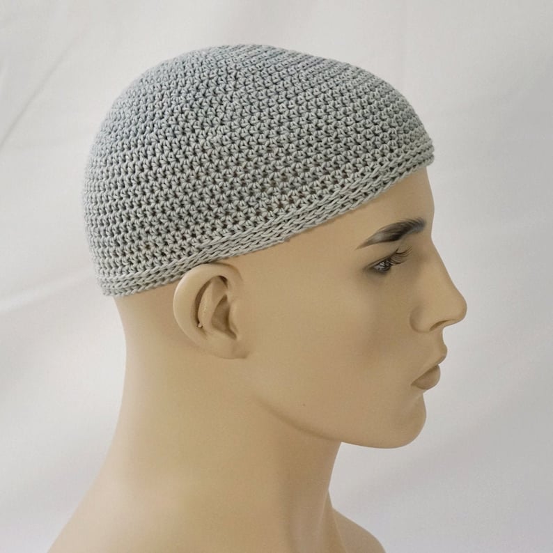 Grey Light Grey Kippah Kippot Jewish Kipa Hand Crochet Cotton Adult ...