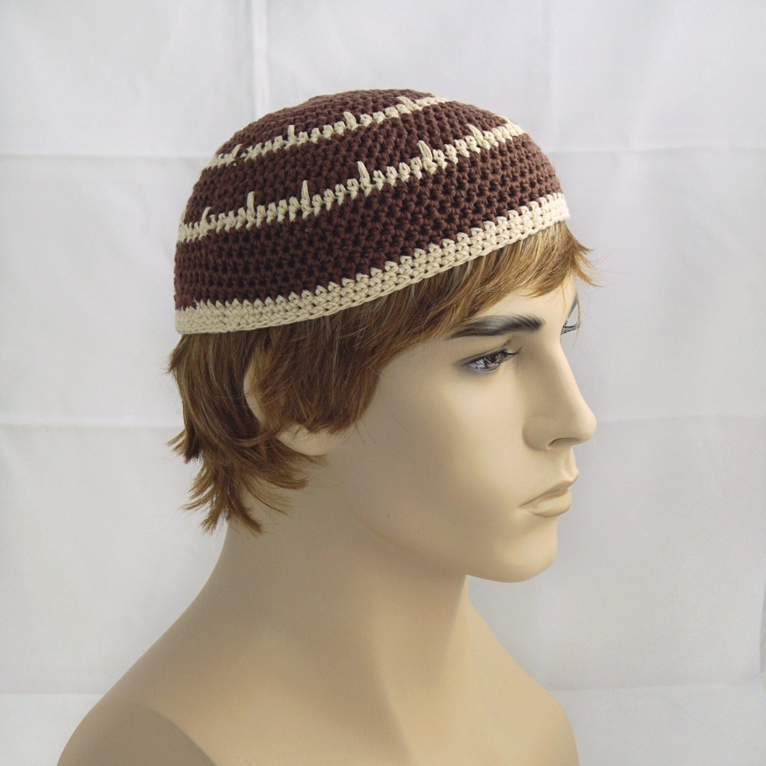 BROWN CREAM Cotton Kippah Kippot Jewish Kipa Hand Crochet Hand Made ...