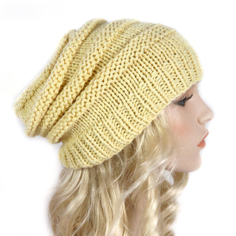 Light Yellow Knit Beehive Style Hat Womens Hat Textured Hat Winter Hat ...