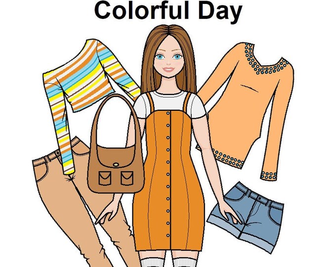 Colorful Day Paper Doll Red Hair Doll Cheerful Fashion Curvy Printable ...