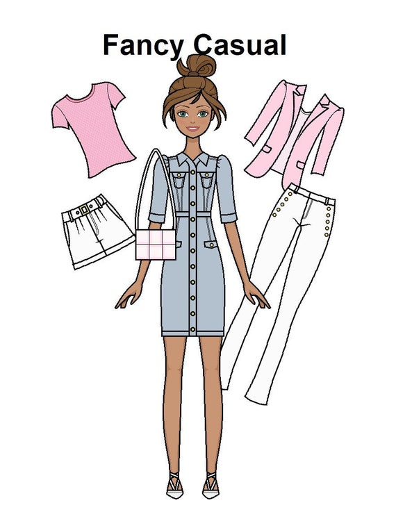 Fancy Casual Paper Doll Brunette Pretty Printable Paper Doll - Etsy