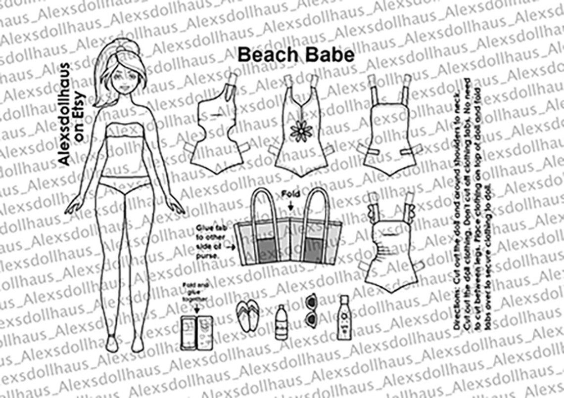 Beach Babe Paper Doll - Beach Fashion - Hispanic Paper Doll - Curvy ...