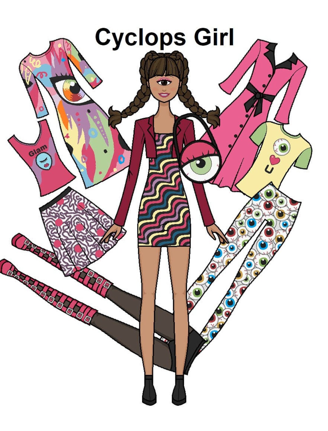 Cyclops Girl Paper Doll - Brunette Hair Printable Paper Doll - Mythical ...
