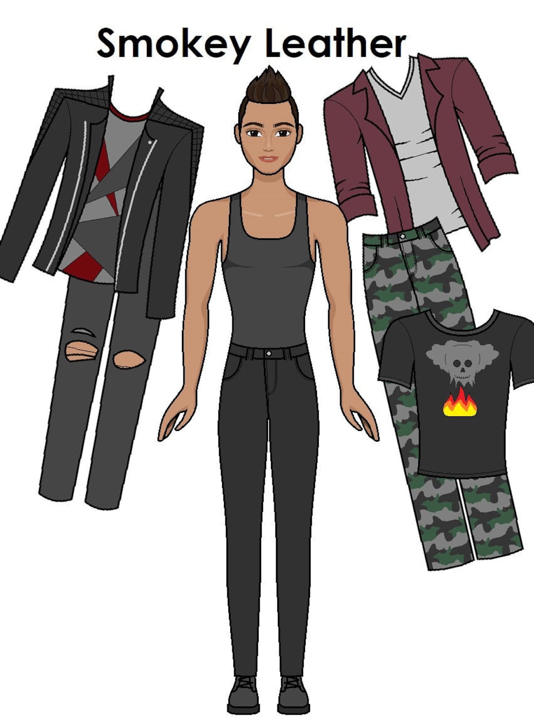 Smokey Leather Paper Doll - Printable Male Paper Doll - Punk Rock ...