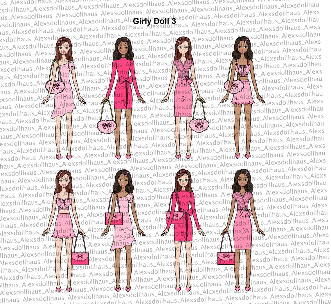Girly Doll 3 Paper Doll Printable Paper Doll Pink Dresses - Etsy