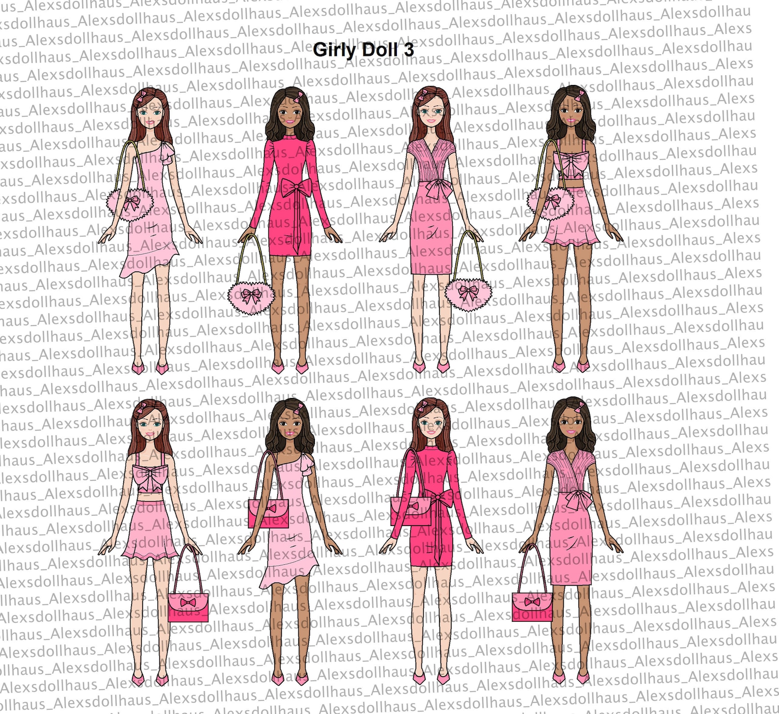 Girly Doll 3 Paper Doll - Printable Paper Doll - Pink Dresses Runway ...