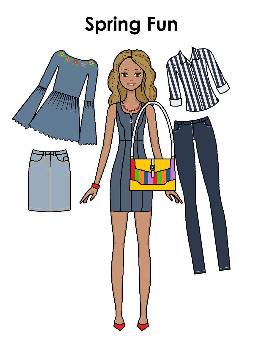 Spring Fun Paper Doll - Blonde Printable Paper Doll -denim Fashion Doll ...