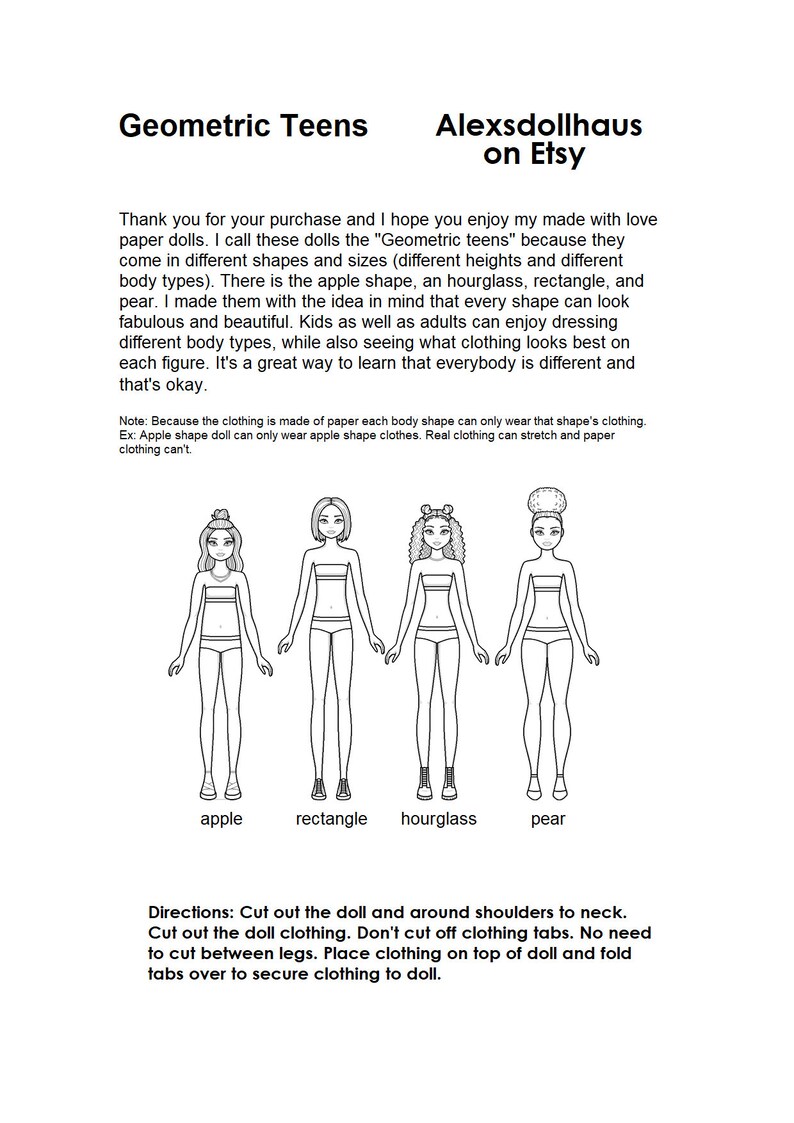 Amy Paper Doll Hourglass Body Shape Casual Fashion - Etsy
