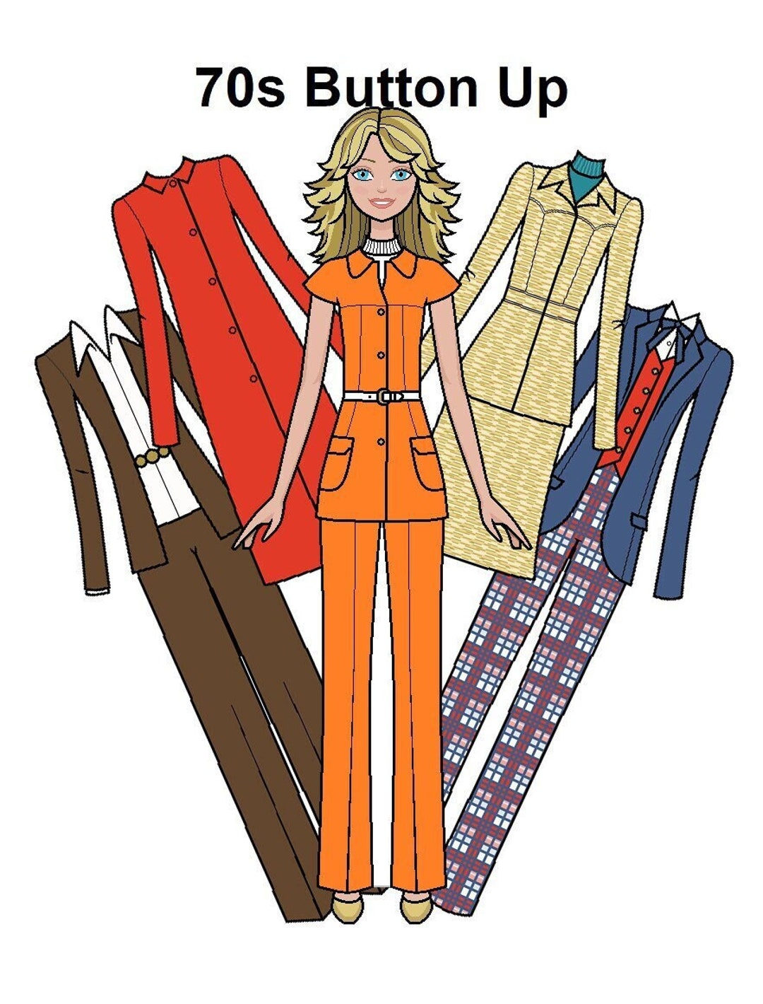 70s Button up Style Paper Doll - Printable Paper Doll - Vintage Jacket ...