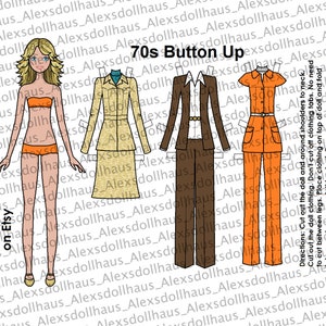 70s Button up Style Paper Doll Printable Paper Doll Vintage Jacket ...