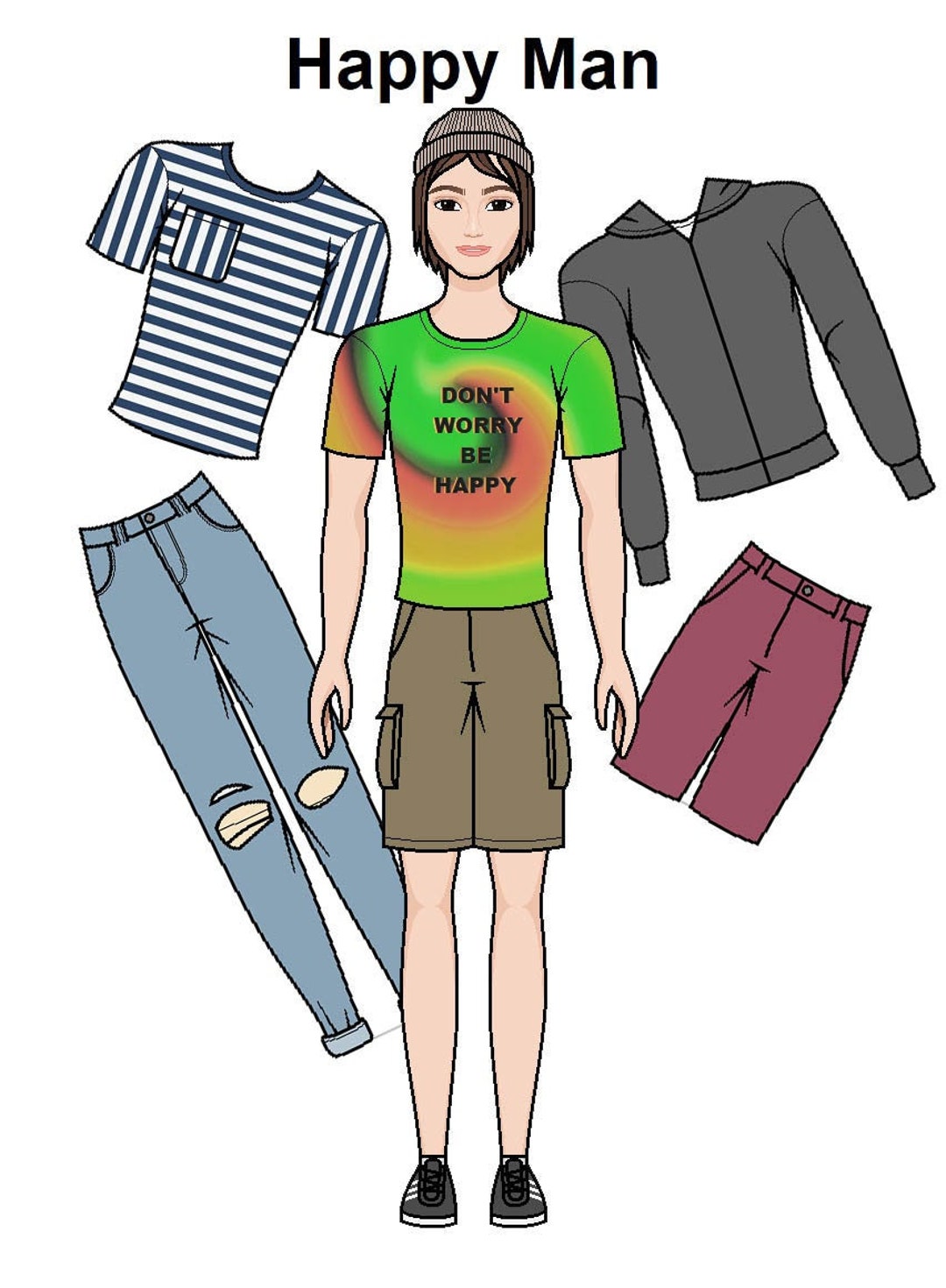 Happy Man Paper Doll Printable Male Paper Doll Hipster Coloring Pages ...