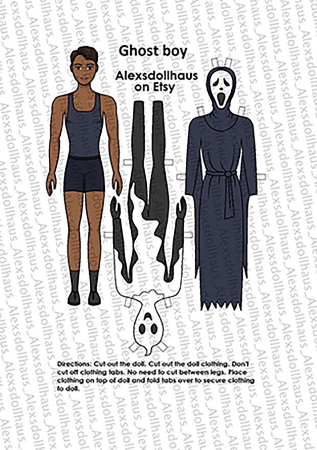 Ghost Boy Paper Doll Halloween Costume Printable Male - Etsy