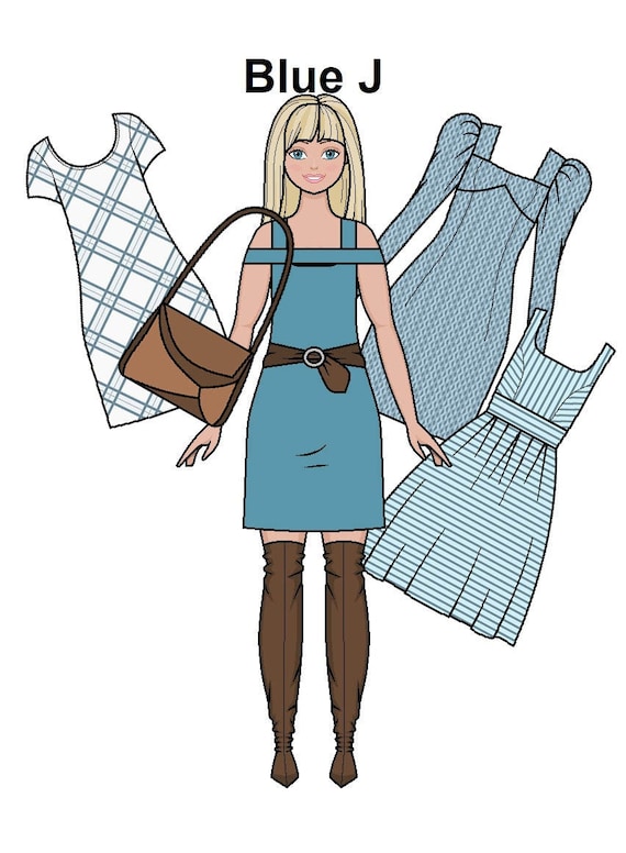 Blue J Paper Doll Curvy Printable Paper Doll Blue Dresses - Etsy Canada