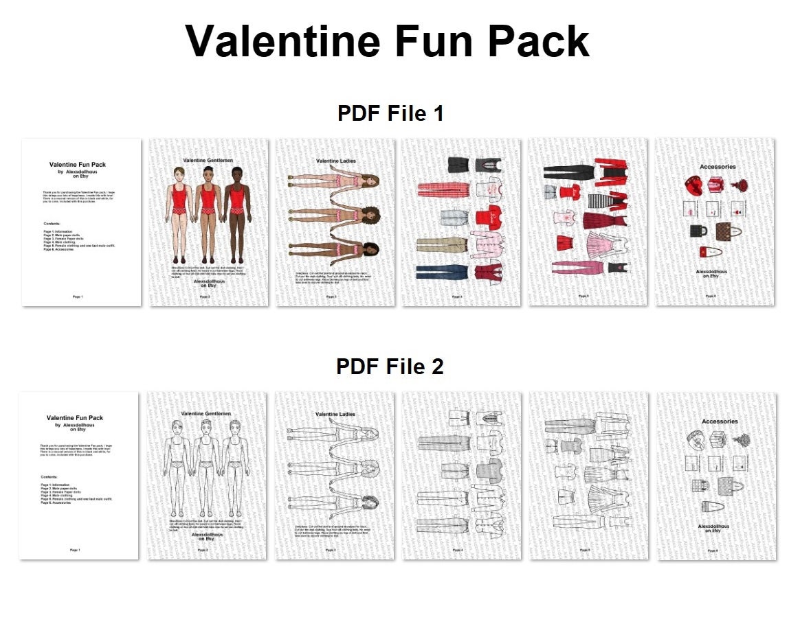 Valentine Fun Printable Paper Doll 6 Dolls 30 Fashions & - Etsy