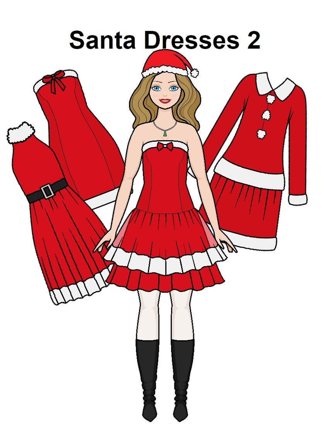 Santa Dresses 2 Curvy Printable Paper Doll Christmas Dresses Xmas Paper ...