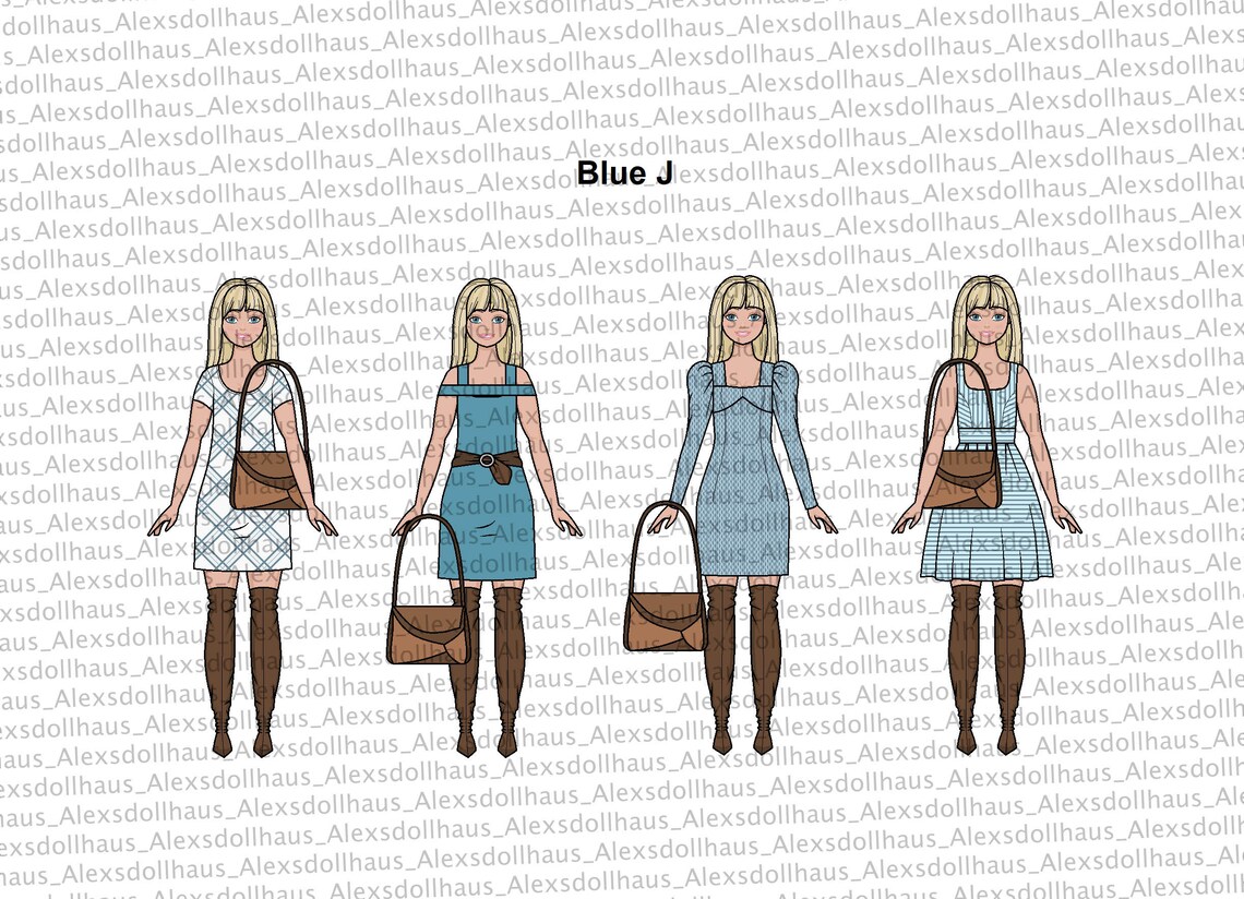Blue J Paper Doll Curvy Printable Paper Doll Blue Dresses - Etsy