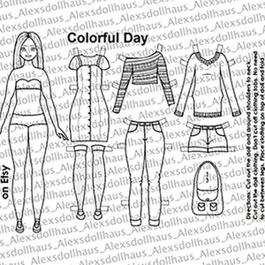 Colorful Day Paper Doll - Red Hair Doll - Cheerful Fashion- Curvy ...