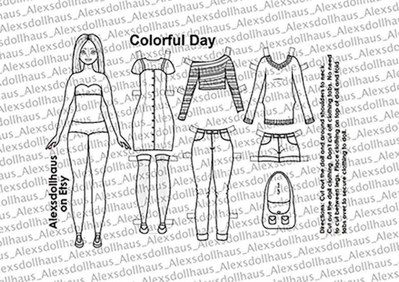 Colorful Day Paper Doll - Red Hair Doll - Cheerful Fashion- Curvy ...