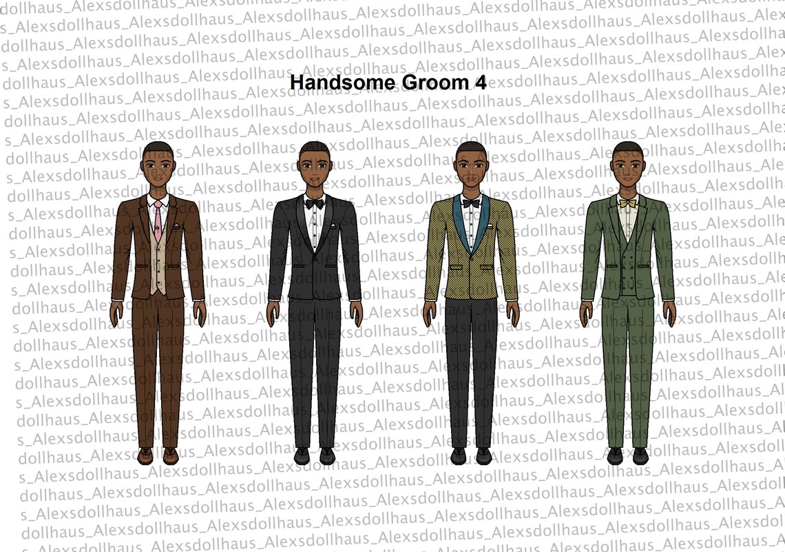 Handsome Groom 4 Printable Male Paper Doll Wedding Black - Etsy