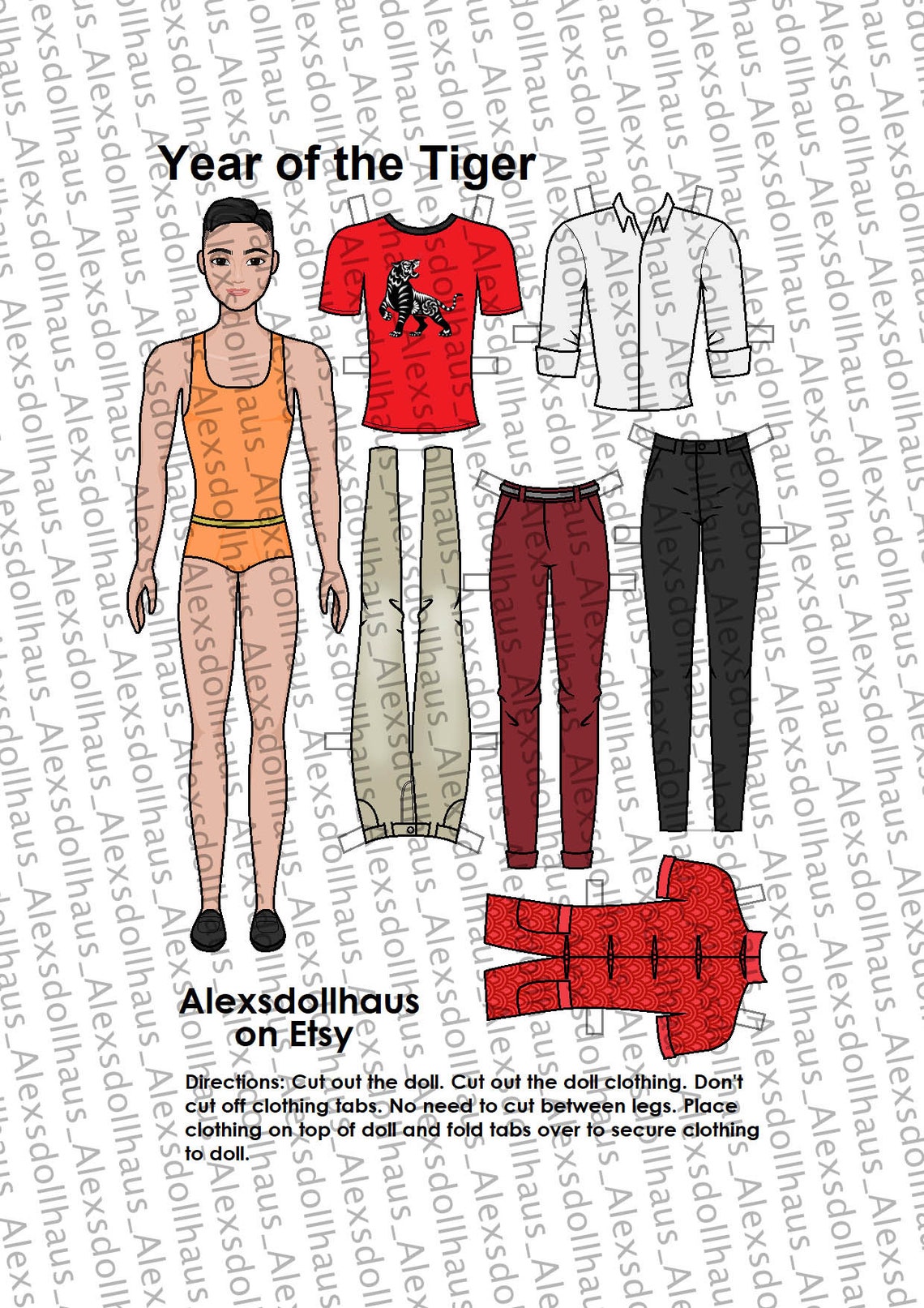 Year of the Tiger Paper Doll Printable Male Paper Doll - Etsy