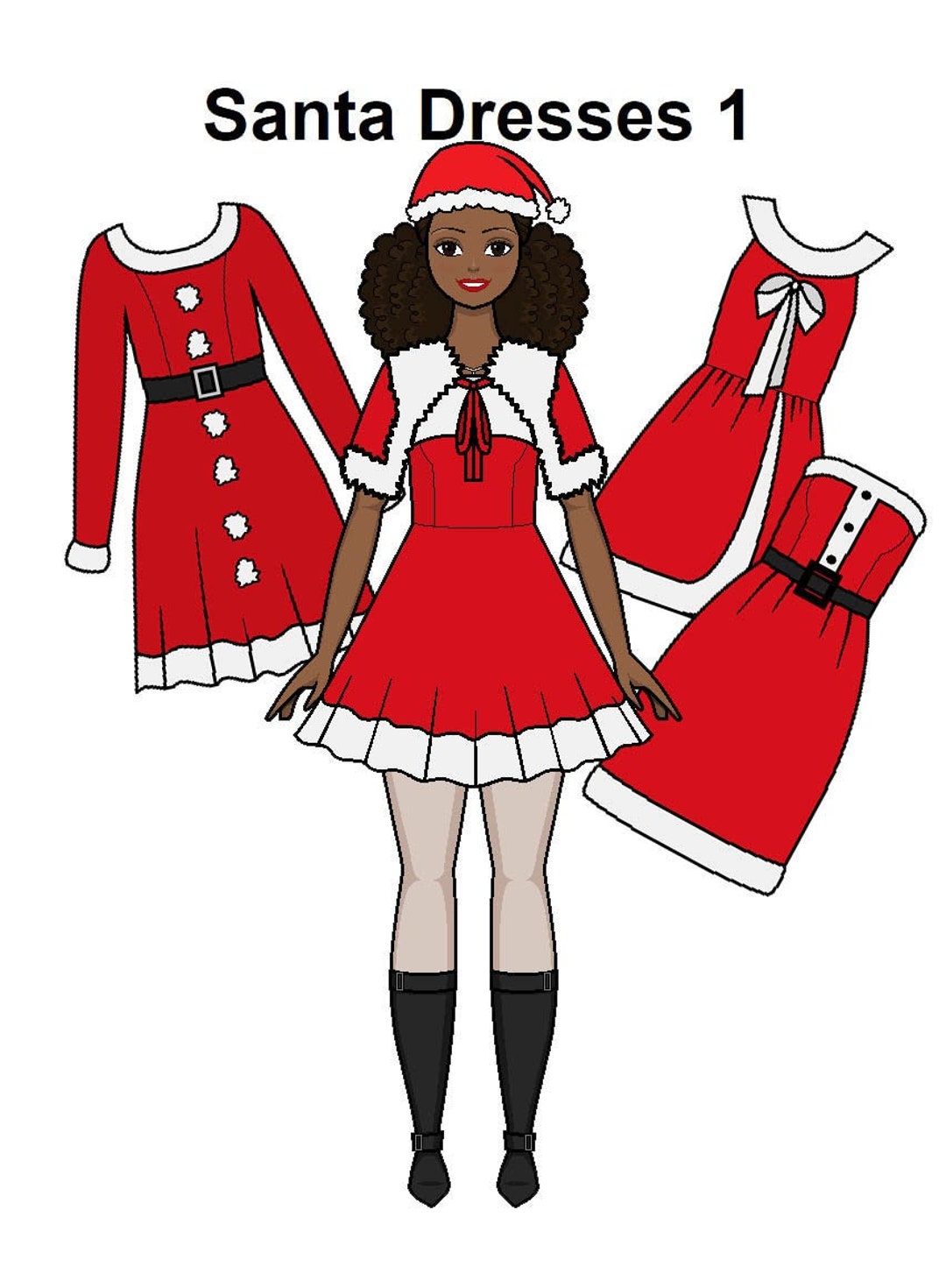 Santa Dresses 1 - Curvy Printable Paper Doll - Christmas Dresses - Xmas ...