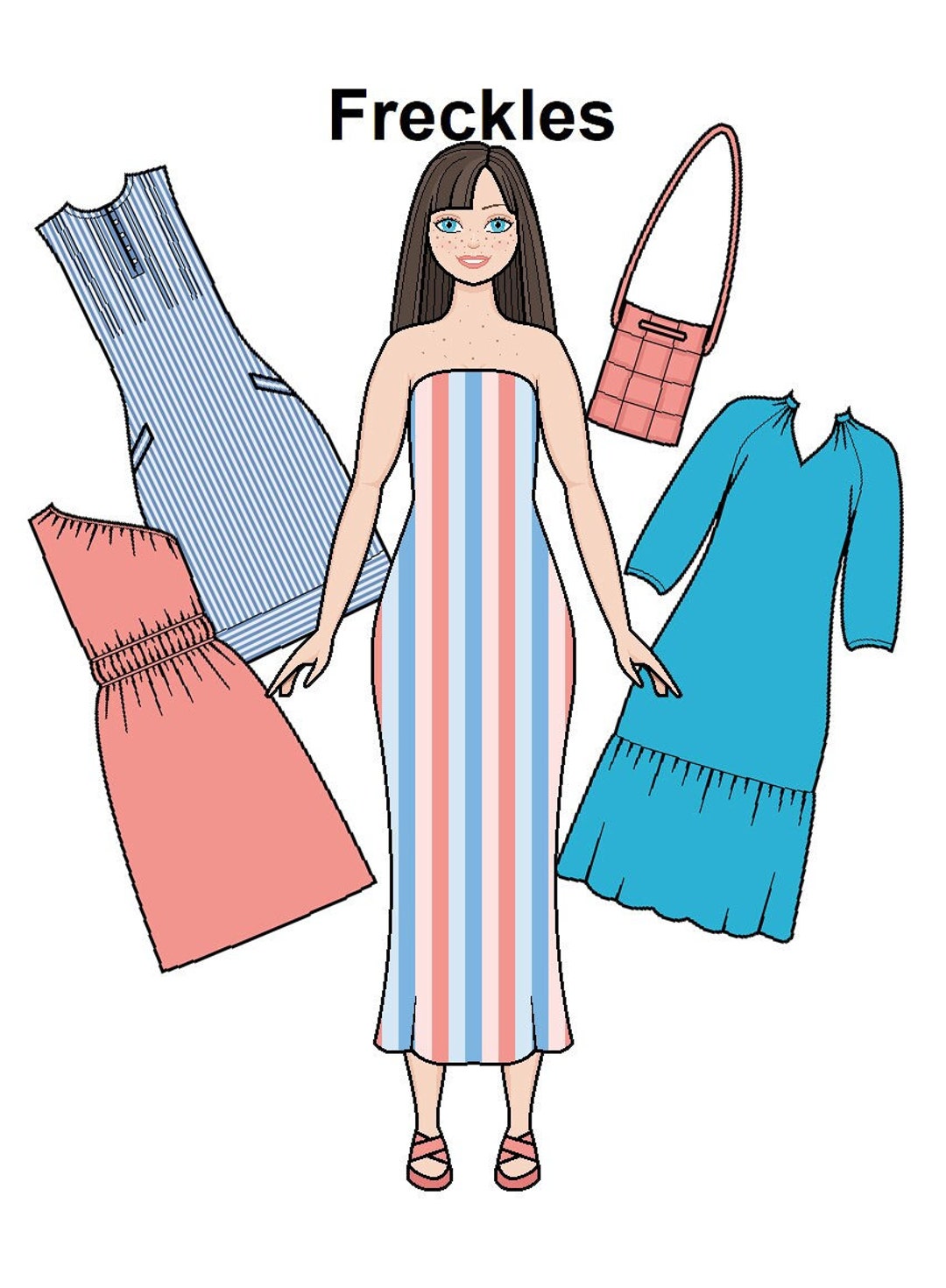 Freckles Printable Curvy Paper Doll - Casual Fashion Clothes - Blue and ...
