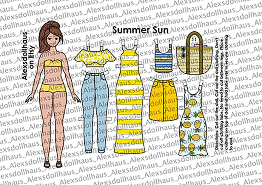 Summer Sun Paper Doll Curvy Printable Paper Doll - Etsy
