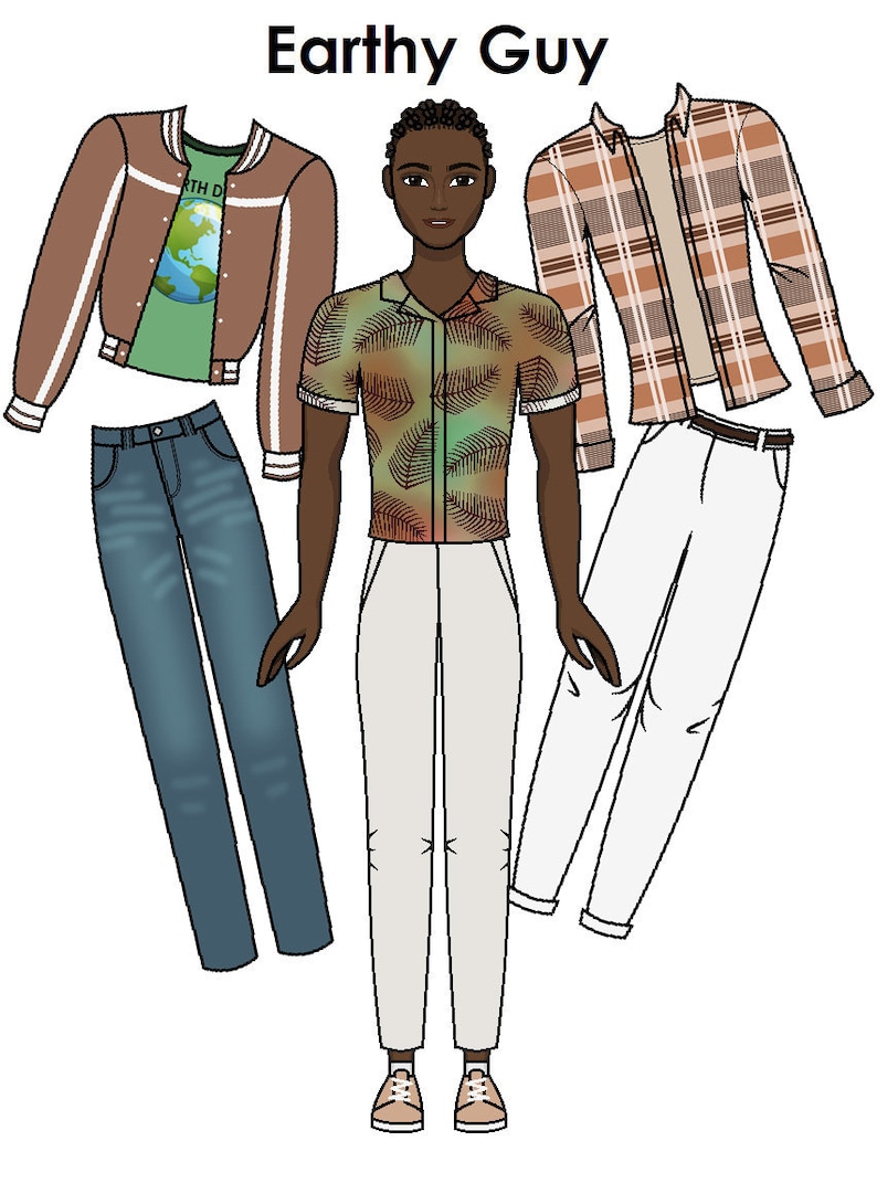 Earthy Guy Paper Doll Printable Male Paper Doll Earth Day - Etsy