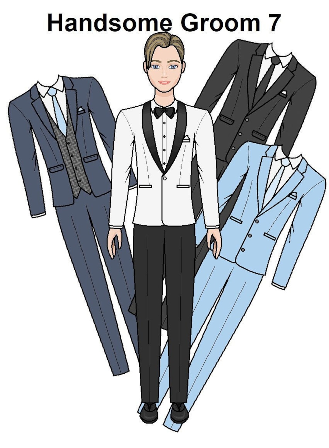 Handsome Groom 7 Printable Male Paper Doll - Wedding Paper Doll - Blond ...