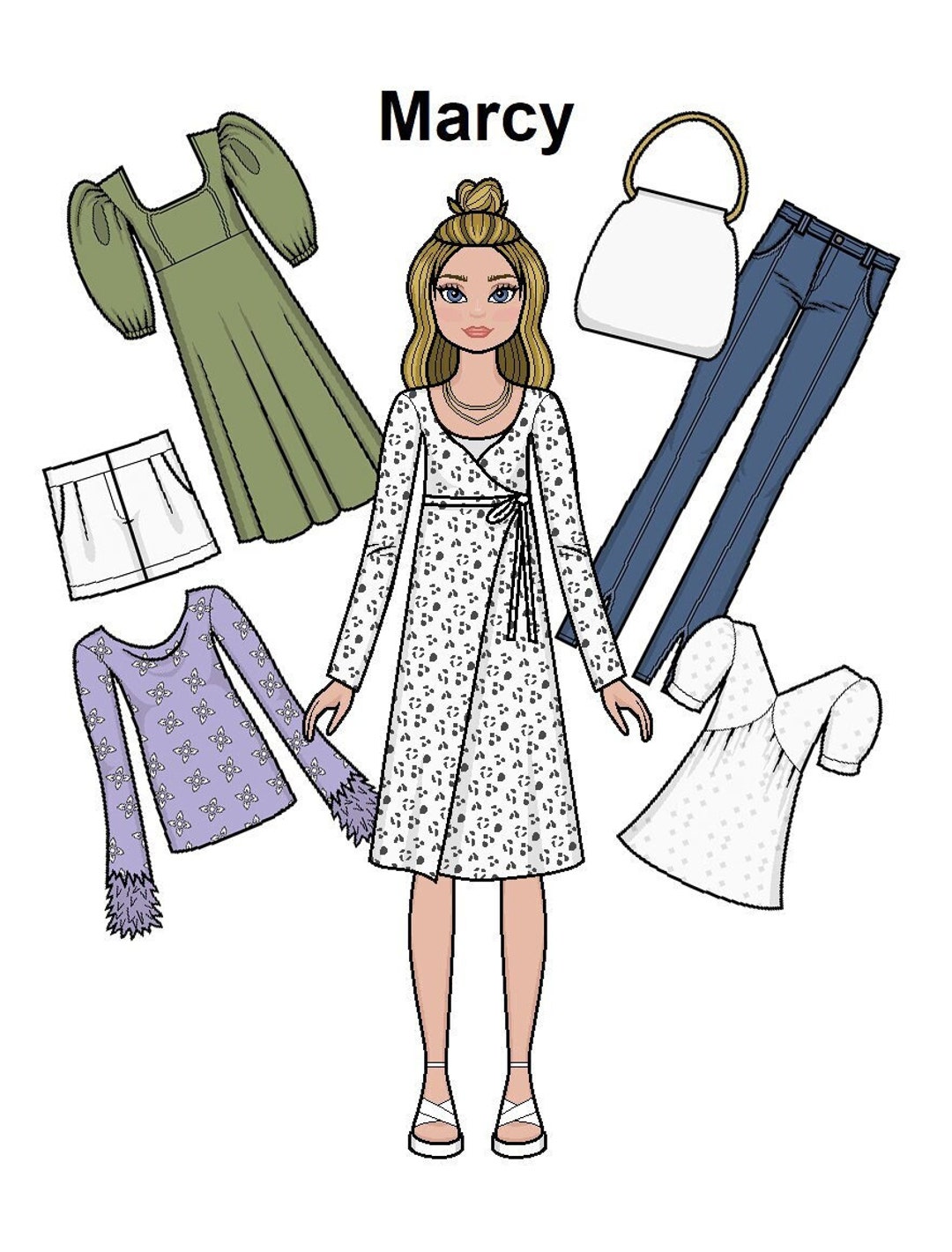 Marcy Paper Doll - Apple Body Shape - Casual Fashion - Black Paper Doll ...