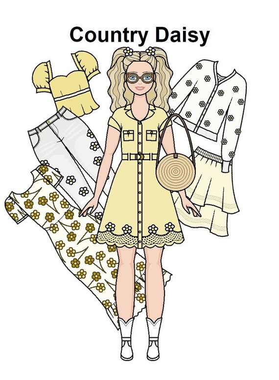 Country Daisy Paper Doll Curvy Printable Paper Doll Country - Etsy