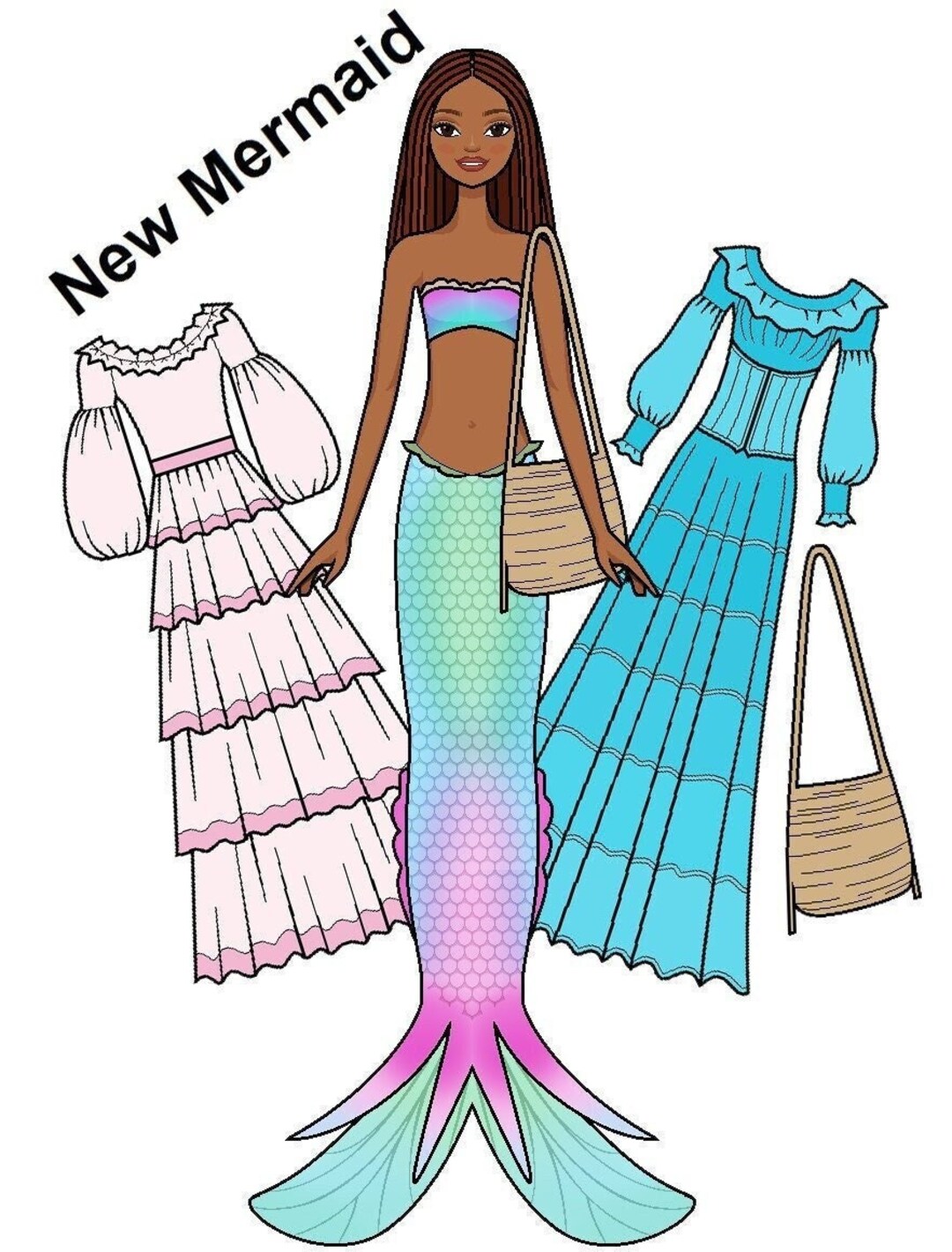 New Mermaid Paper Doll Printable Paper Doll Black Mermaid - Etsy Canada