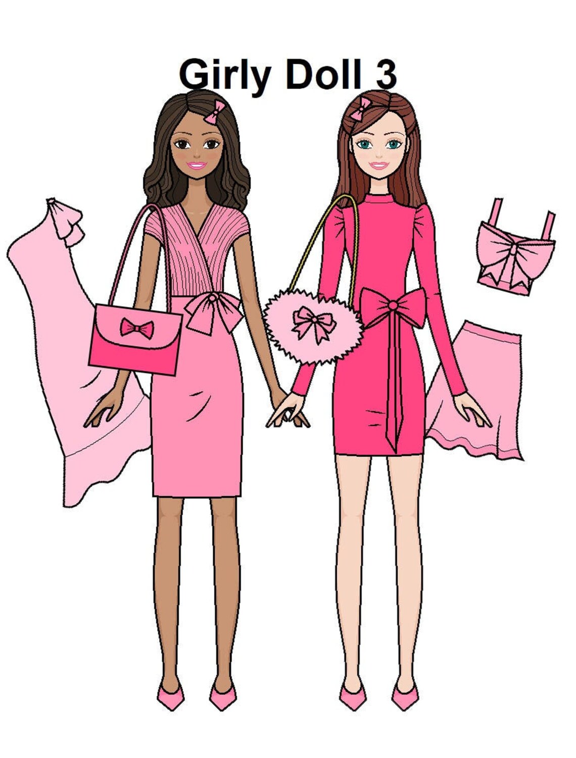 Girly Doll 3 Paper Doll Printable Paper Doll Pink Dresses - Etsy