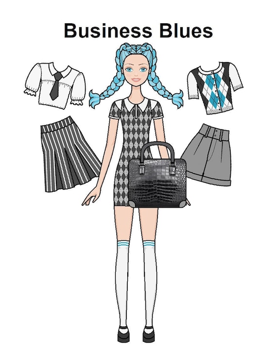 Business Blues Paper Doll Blue Hair Printable Paper Doll | Etsy