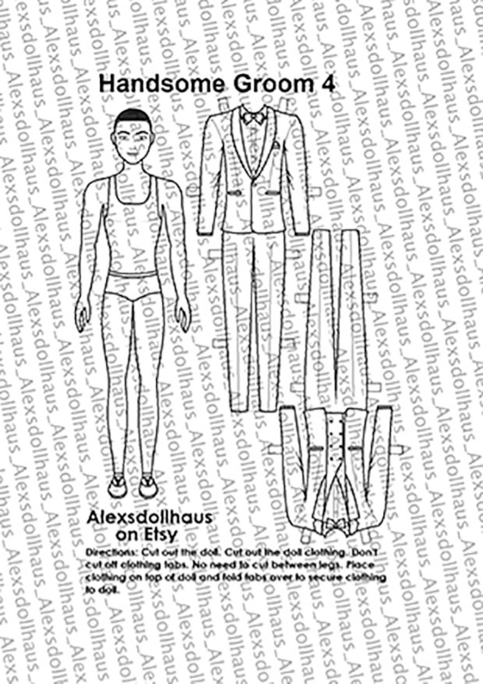 Handsome Groom 4 Printable Male Paper Doll Wedding Black - Etsy