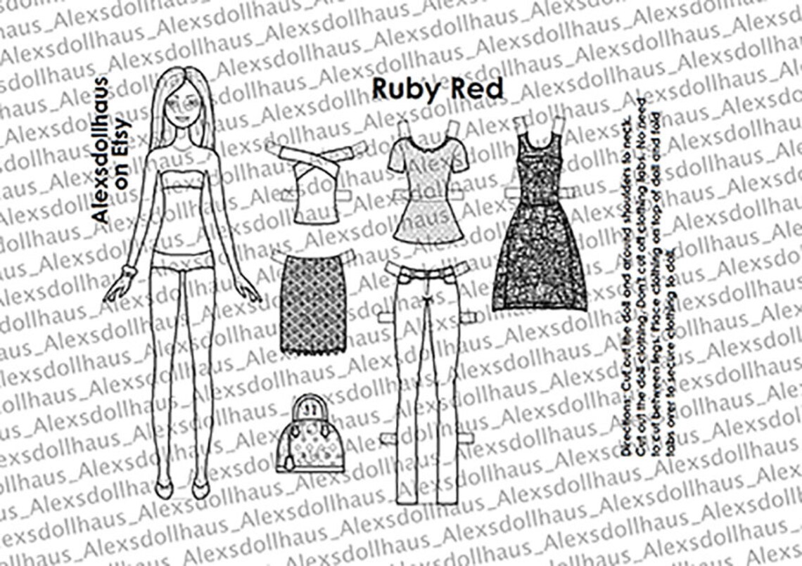 Ruby Red Paper Doll - Latina Printable Paper Doll - Hispanic Doll - Red ...