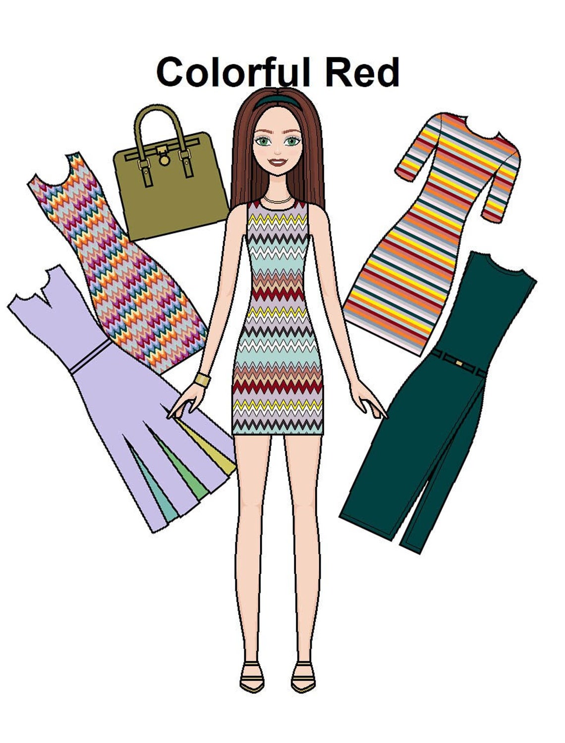 Colorful Red Paper Doll Red Hair Printable Paper Doll - Etsy