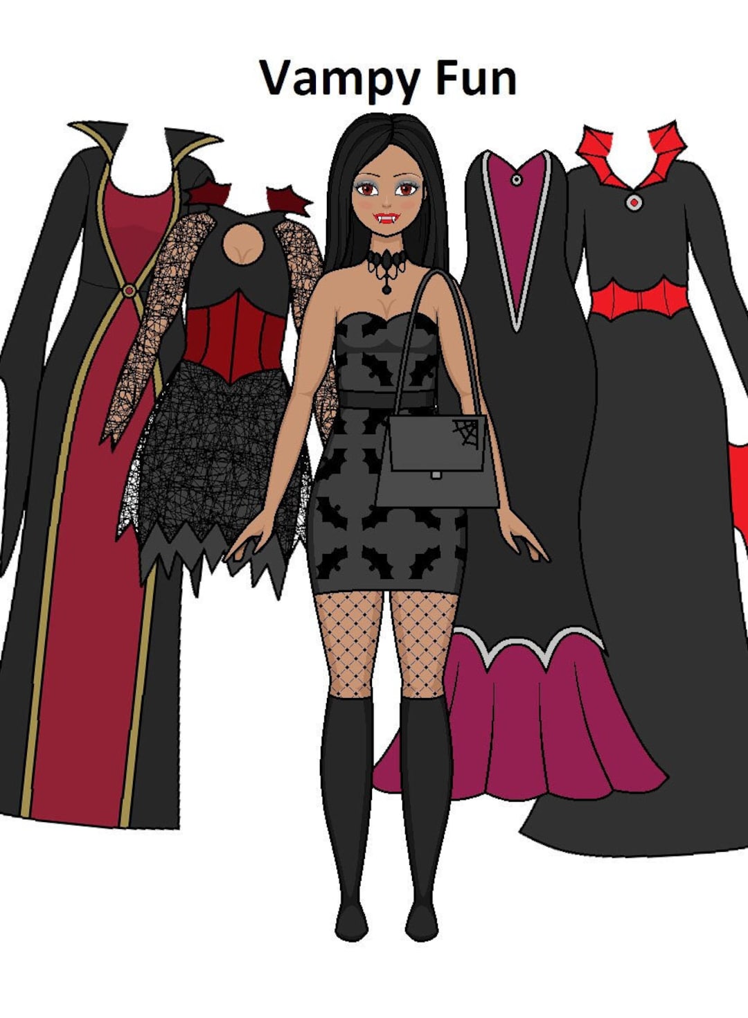 Vampy Fun Halloween Printable Paper Doll Vampire Style Fashions Curvy ...