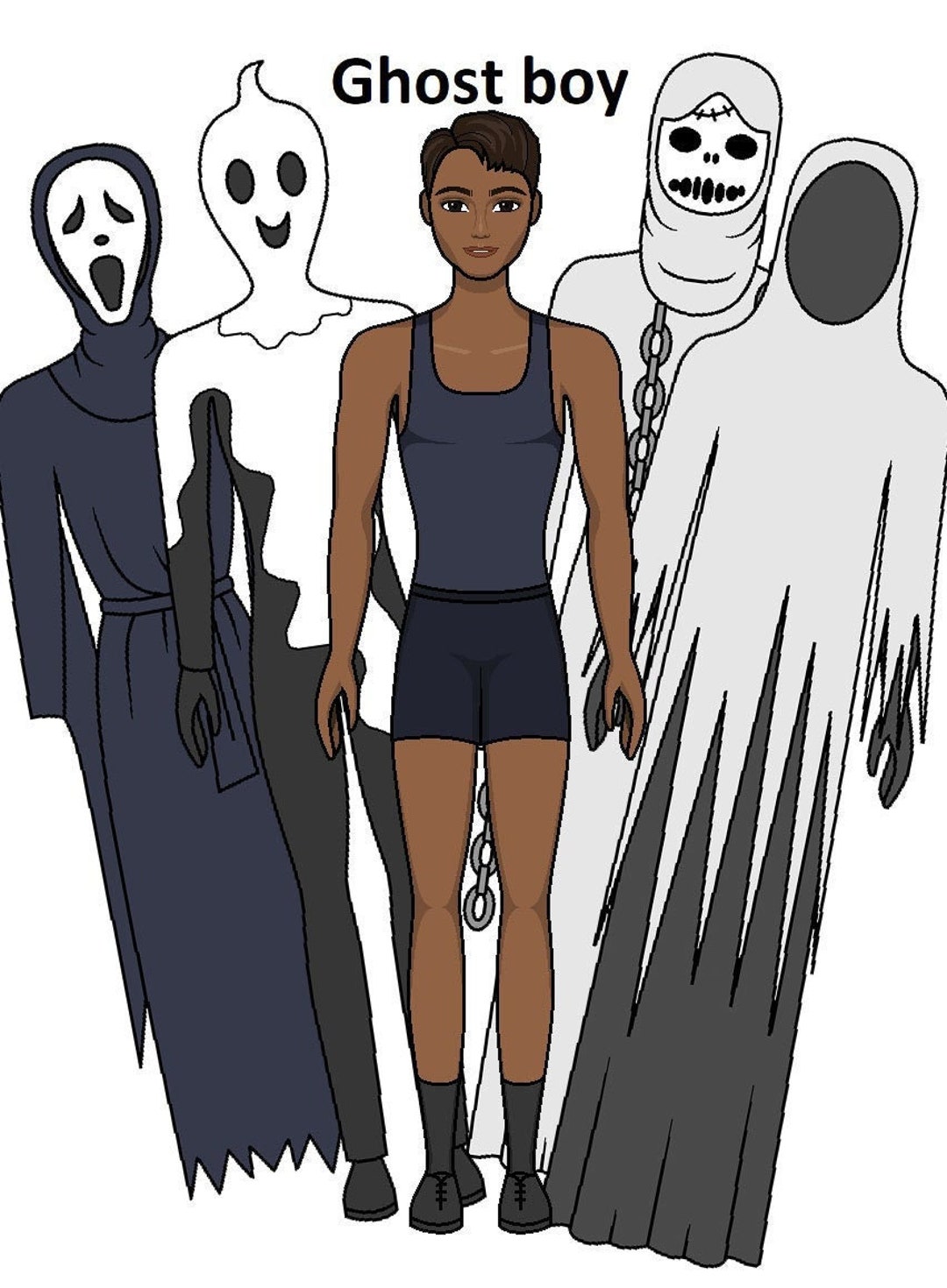 Ghost Boy Paper Doll - Halloween Costume - Printable Male Paper Doll ...